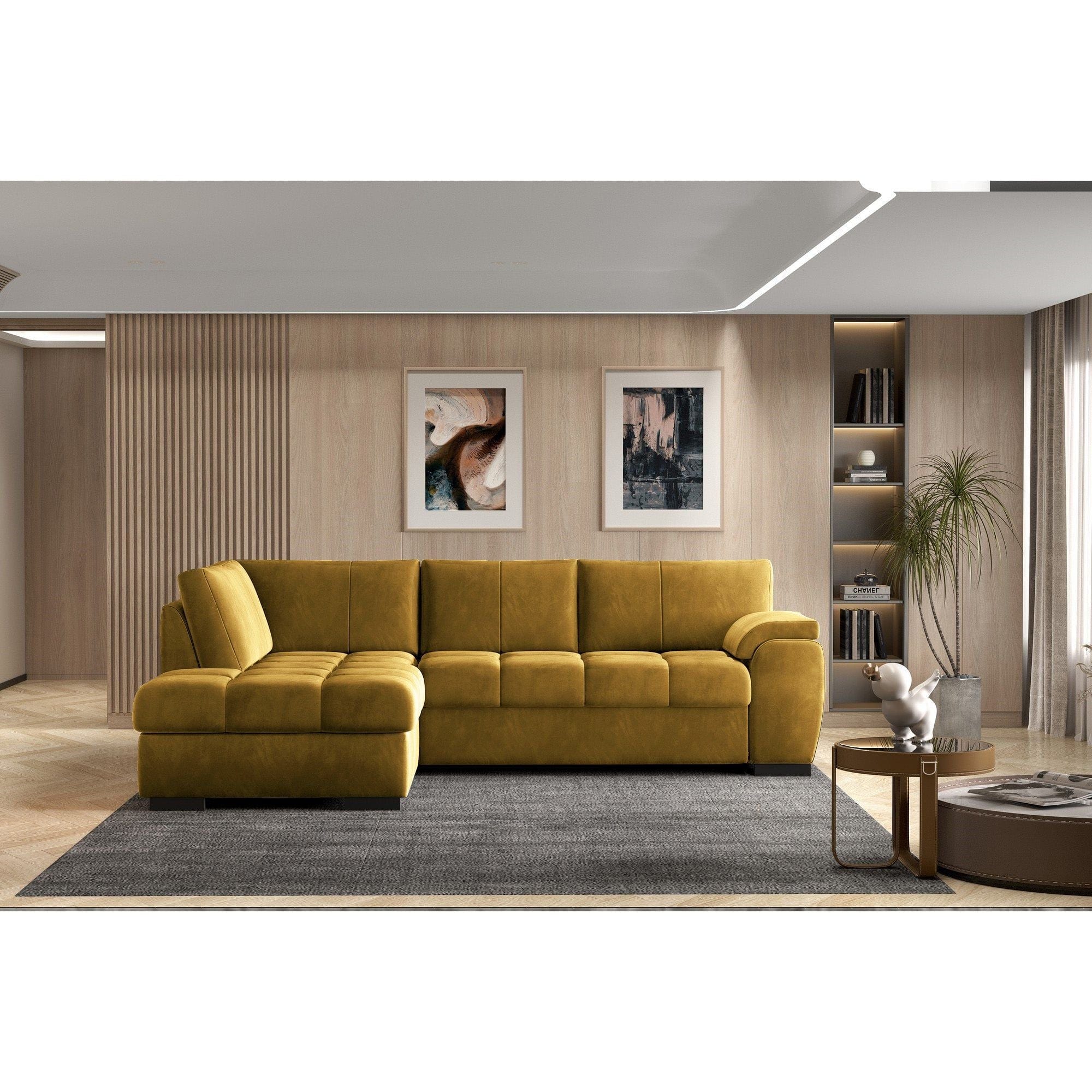 Coltar extensibil TOKIO, sezlong stanga, stofa catifelata caramiziu - – MOBILIERB2B